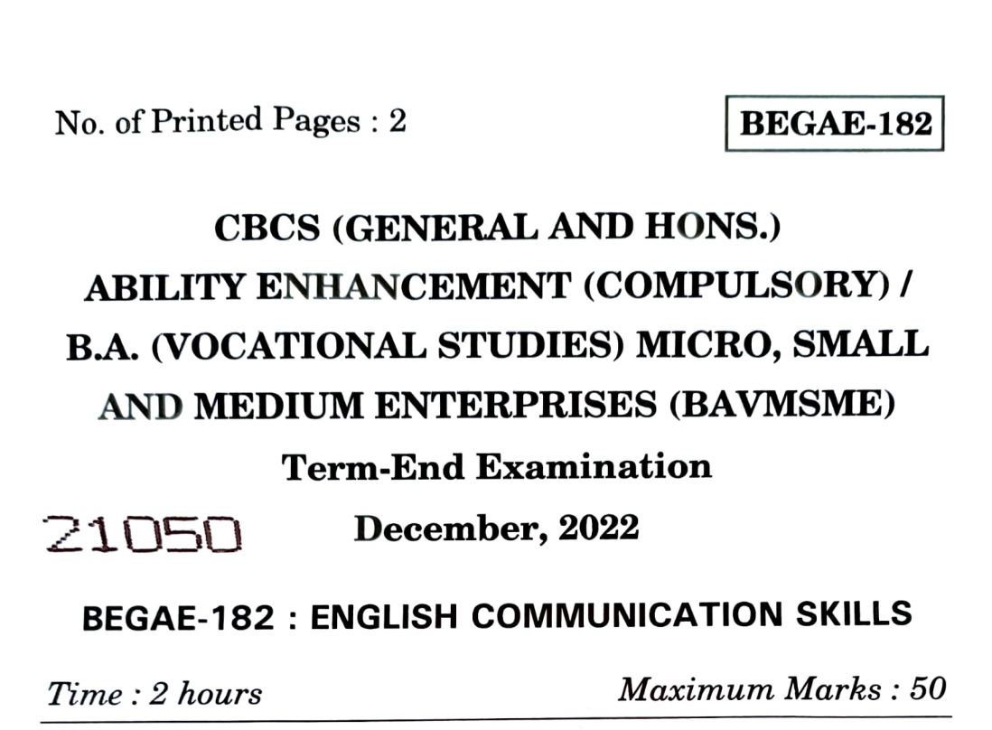 BEGAE 182 Solved question paper December 2022 - IGNOU TUTOR BEGAE 182 Solved question paper December 2022 - IGNOU TUTOR